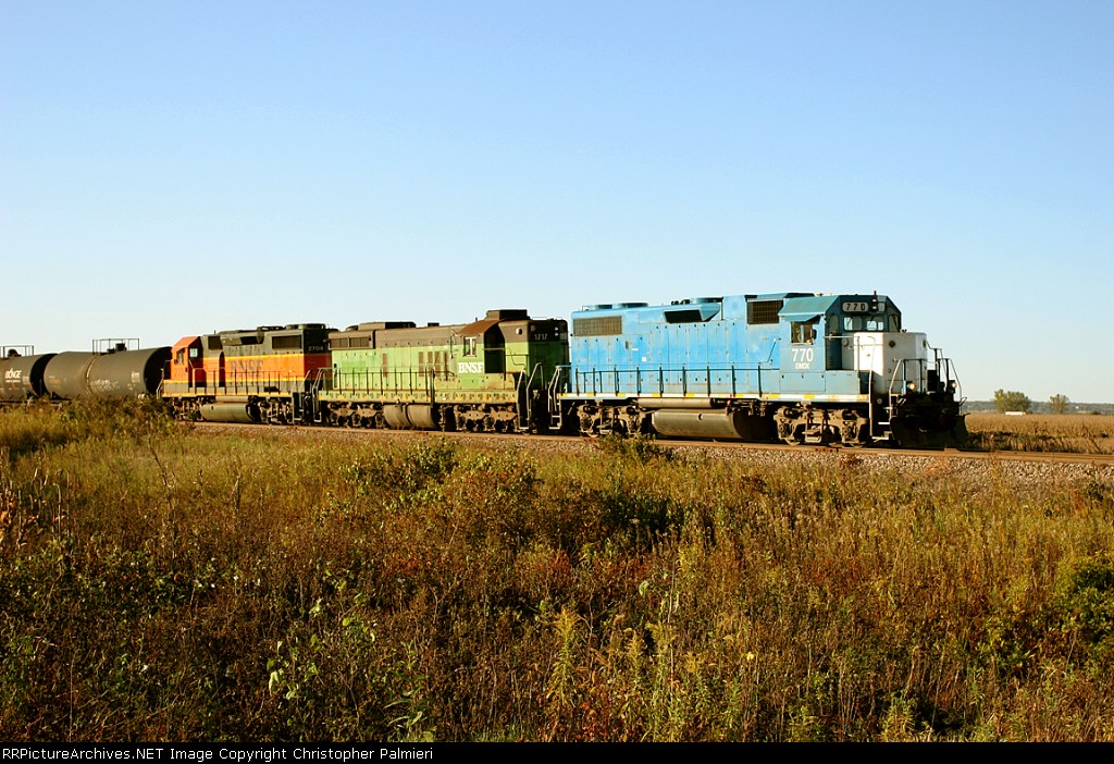 EMDX 770, BNSF 1717, and BNSF 2704